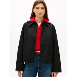 Tommy Hilfiger Damen Kurzjacke "COTTON SHORT JACKET", schwarz, Gr. L, unifarben, Web, Obermaterial: 100% Baumwolle, Jacken, mit aufgesetzten Taschen,