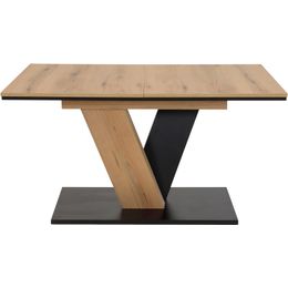 S&auml;ulen-Esstisch Hela, B:140cm H:76cm T:90cm, braun, Tische, "LUCY, ausziehbar 140cm auf 180cm, Synchronauszug Esstisch", ausziehbar