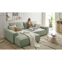 Ecksofa OTTO HOME, B:284cm H:90cm T:195cm, gr&uuml;n, 100% Polyester, Wohnzimmer, Sofas, "SHERWOOD XXL Leinenoptik 284, Big-Sofa L-Form, tiefe Sitzfl&auml;che