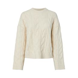 Pieces Damen Strickpullover "PCKATHY LS O-NECK CABLE KNIT NOOS BC", beige, Gr. L, meliert, Strick, Obermaterial: 98% Polyester, 2% Elasthan,