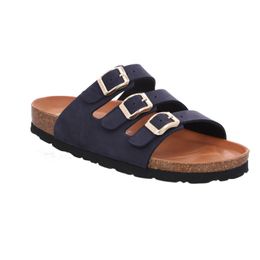 Rohde Damen Pantolette "Alba", Gr. 37, blau, Nubukleder, unifarben, Schuhe, Sommerschuh, Hausschuh mit drei verstellbaren Schnallen