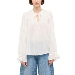 Mustang Damen Langarmbluse "Damen Style Feminine Blouse", wei&szlig;, Gr. 44, unifarben, Chiffon, 74% Baumwolle, 26% Viskose, Blusen