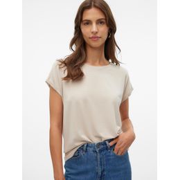 V&eacute;ro Moda VERO MODA Damen Rundhalsshirt "VMLAVA PLAIN SS TOP LUREX STRIPE", beige, Gr. M, gestreift, Jersey, Obermaterial: 82% Viskose, 8% Polyester, 5%
