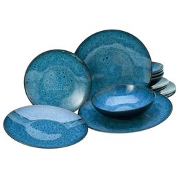 Creatable Teller-Set "Capri, Teller Set 12-tlg", 12 Stk., blau, Geschirr-Sets, Reaktivglasur