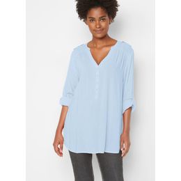 bonprix Damen Tunika "Tunikabluse aus softer Viskose", blau, Gr. 50, Obermaterial: 100% Viskose, Tuniken, Casual Stil, Regular Fit, mit Rundsaum, mit