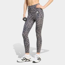 Damen Trainingstights "OPTIME ESSENTIALS 3-STREIFEN LEOPARD 7/8 LEGGINGS", grau, Gr. XXL, adidas Performance, Obermaterial: 85% Polyester, 15%