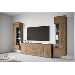 Wohnwand OTTO HOME, B:270cm H:161cm T:34cm, braun, Holzwerkstoff, Wohnzimmer, Kastenm&ouml;bel-Sets, "KENIA", Vitrinen mit Eckverglasung, h&auml;ngend und