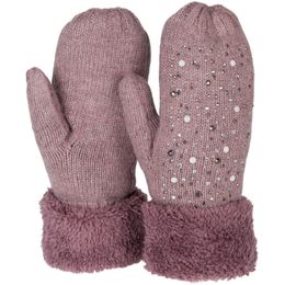 styleBREAKER Damen F&auml;ustlinge "Strickhandschuhe F&auml;ustlinge mit Strass und Perlen", rosa, Modisch, 65% Polyacryl PAN. 35% Wolle WO., Handschuhe