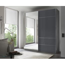 Schwebet&uuml;renschrank STAUD, B:225cm H:240cm T:68cm, grau, Holzwerkstoff, Schr&auml;nke, "Sonate Lucca mit Spiegel, Made in Germany", Mit vier verschiedenen