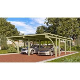 Doppelcarport Karibu, gr&uuml;n, Carports, "&raquo;ECO 2&laquo; Variante C, kesseldruckimpr&auml;gniert", aus Masivholz