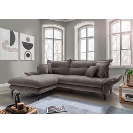 Ecksofa Home Affaire, B:255cm H:94cm T:180cm, grau, Wohnzimmer, Sofas, "Lazio modern und bequem, schmale Armlehnen, tolle Detailverarbeitung",