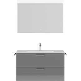 Badm&ouml;bel-Set Nobilia, B:101cm H:169cm T:48,7cm, grau, Kastenm&ouml;bel-Sets, "Tolvina", Hochglanz, inkl. Spiegel mit Touch-Sensor, in vier Breiten