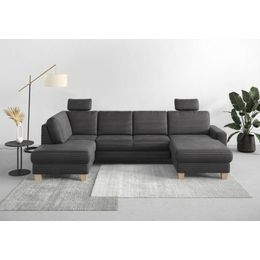 Wohnlandschaft OTTO HOME, B:314cm H:91cm T:170cm, grau, 100% Polyester, Sofas, "Summer U-Form", mit oder ohne Schlaffunktion und Bettkasten,