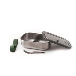 BLACK+BLUM Lunchbox, B/H/L: 15cm x 6,5cm x 20cm, gr&uuml;n, Lebensmittelaufbewahrungsbeh&auml;lter, mit Silikon-Ventil, Gabel und Gurt, 1000 ml