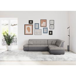 Ecksofa DOMO collection, B:273cm H:80cm T:216cm, grau, Wohnzimmer, Sofas, "MORIC 273x216 cm, L-Form, auch in Cord", wahlweise mit Bettfunktion und