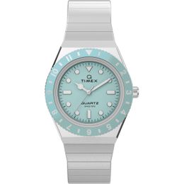 Timex Damen Quarzuhr "Q Timex Mini", blau, Armbanduhren, Armbanduhr, Damenuhr, Edelstahlarmband, analog, Beleuchtung