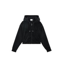 Juicy Couture Damen Kapuzennickijacke "ICCLE DIAMANTE OVERSIZED CROPPED HOODIE Damen", schwarz, Gr. M, Samt, 95% Polyester, 5% Elasthan, Jacken,
