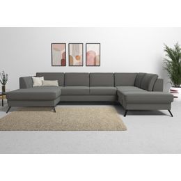 Sit & More Wohnlandschaft SIT & MORE, B:335cm H:88cm T:201cm, grau, 100% Polyester, Sofas, "Olsen U-Form", inklusive Sitztiefenverstellung, optional