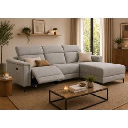 Ecksofa OTTO HOME, B:261cm H:97cm T:179cm, grau, Webstoff 100% Polyester, Wohnzimmer, Sofas, "LUND, Struktur-Bezug, L-Form, 261cm, man. /elektr.