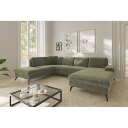 Sit & More Wohnlandschaft SIT & MORE, B:300cm H:83cm T:202cm, gr&uuml;n, 100% Polyester, Sofas, "Morris Jubi U-Form, B: 300 cm", mit Armteilfunktion & 1 Zierkissen,