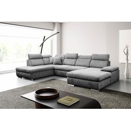 Wohnlandschaft WERK2, B:359cm H:86cm T:232cmgrau, Sofas, "Cordoba 359 x 232 cm inkl. Bett modern und bequem", Struktur, U-Form, XXL, Schlaffunktion,