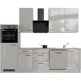 K&uuml;che Flex-Well, B:280cm H:234cm T:60cm, grau, Komplettk&uuml;chen-Sets, "Lund", wahlweise mit E-Ger&auml;ten, Breite 280 cm, gl&auml;nzende Fronten