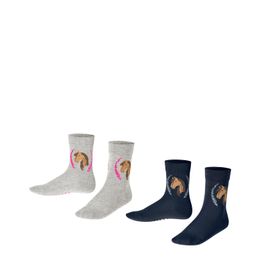 Falke Damen Socken "Horse 2-Pack", Gr. 19, bunt, Obermaterial: 82% Baumwolle CO. 15% Polyamid PA. 2% Elasthan EL. 1% metallisierte Fasern MTF., Socken