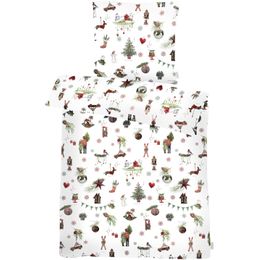 Bettw&auml;sche Apelt, bunt, Satin (Bio-Baumwolle), Obermaterial: 100% Baumwolle, Bettw&auml;sche, "Finn", mit Weihnachtsmotiven