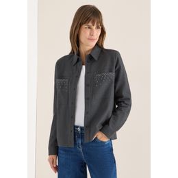 Cecil Damen Langarmbluse, grau, Gr. XXL, unifarben, Web, 100% Baumwolle, Blusen, aus reiner Baumwolle