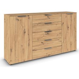 Schubkastenkommode Rauch, B:180cm H:100cm T:42cm, braun, Holzwerkstoff, Sideboards, "Flipp Schubladenkommode W&auml;scheschrank Schrank", 2-t&uuml;rig mit 5