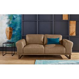 2-Sitzer W.Schillig, B:192cm H:78cm T:94cm, braun, Sofas, "montanaa edel und elegant, bequem, Federkernunterfederung", mit Metallkufen in Bronze