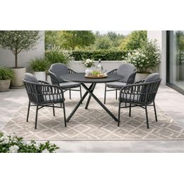 Garten-Essgruppe Destiny, B:57cm H:78cm T:58cm, grau, Aluminium, Wicker/Kunststoffgeflecht, Sitzm&ouml;bel-Sets, "COMO BARLETTA 4 Se + Tisch &Oslash;110cm