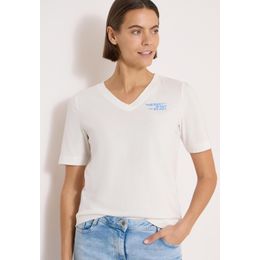 Cecil Damen T-Shirt, wei&szlig;, Gr. S, bedruckt, Web, 100% Baumwolle, Shirts, aus reiner Baumwolle