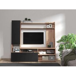 Wohnwand Home Affaire, B:168,5cm H:157cm T:35cm, beige, Hartfaserplatte, Holzwerkstoff, Kunststoff, Metall, Wohnzimmer, Kastenm&ouml;bel-Sets, "Braga