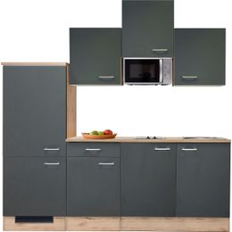 K&uuml;chenzeile Flex-Well, B:210cm T:60cm, grau, Komplettk&uuml;chen-Sets, "Morena", mit E-Ger&auml;ten, Gesamtbreite 210 cm