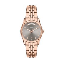 Fossil Damen Quarzuhr "Scarlette", rosa, Armbanduhren, Armbanduhr, Damenuhr, Edelstahlarmband, analog, Tag, Wochentag