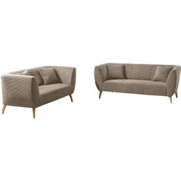 Polstergarnitur Home Affaire, B:255cm H:94cm T:88cm, grau, 93% Polyester, 7% Polyamid, Sitzm&ouml;bel-Sets, "Lazio modern und bequem, schmale Armlehnen,