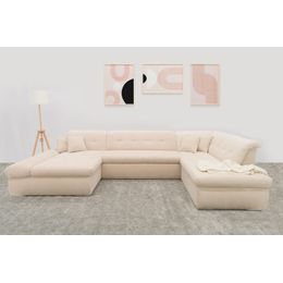 Wohnlandschaft DOMO collection, B:353cm H:80cm T:216cm, beige, 100% Polyester, Sofas, "MORIC 353x216x80 cm, mit viel Platz, U-Form, auch in Cord", im