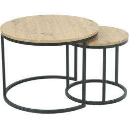 Couchtisch Hela, schwarz, Wohnzimmer, Tische, "LINDAU", 2er Set,Tischplatten rund,MDF,Eicheoptik,Metallgestell,Dia 60+40cm