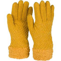 styleBREAKER Damen Strickhandschuhe "Strickhandschuhe mit Perlmuster und Fleece", gelb, Modisch, Obermaterial: 70% Polyacryl PAN. 30% Wolle WO.,