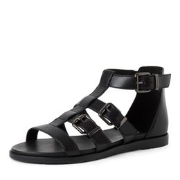 Tamaris Damen Sandalette, Gr. 37schwarz, Leder, unifarben, Schuhe, Riemchensandale, Schaftsandale mit geschlossener Ferse