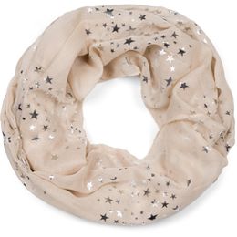 styleBREAKER Damen Loop "Loop Schal mit Metallic Sterne Print", beige, Modisch, Obermaterial: 50% Viskose CV. 50% Baumwolle CO., Modet&uuml;cher