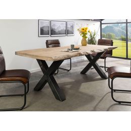 Baumtisch Mango 180x90x77 beige lackiert / X-Beine anthrazit gl&auml;nzend FREEFORM 5