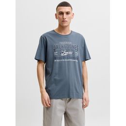Jack & Jones JACK & JONES Herren T-Shirt "JJELOGO TEE SS O-NECK 2 COL AW26 SN", blau, Gr. L, bedruckt, Jersey, Obermaterial: 100% Baumwolle, Shirts, Baumwolle,