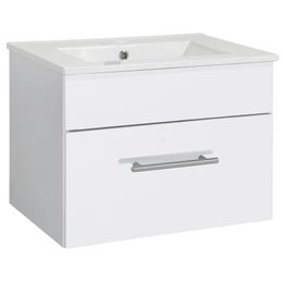 Waschtisch Welltime, B:61cm H:41cm T:47cm, wei&szlig;, Holzwerkstoff, Keramik, Badezimmer, Waschtische, "Trento Light mit Keramik-Auflagebecken", 1 feste