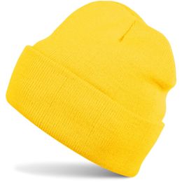 styleBREAKER Damen Strickm&uuml;tze "Winter Strickm&uuml;tze mit Krempe", gelb, Modisch, Obermaterial: 100% Polyacryl PAN., M&uuml;tzen