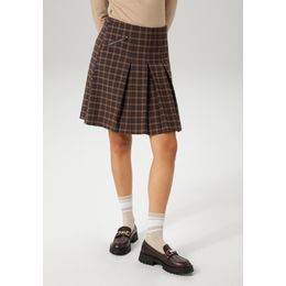 Aniston CASUAL Damen Faltenrock, braun, Gr. 42, kariert, Web, Obermaterial: 63% Polyester, 34% Viskose, 3% Elasthan. Futter: 100% Polyester, R&ouml;cke,