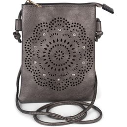 styleBREAKER Damen Mini Bag "Mini Umh&auml;ngetasche Blumen Cutout und Strass", grau, 100% Polyurethan PU. Futter: 100% Polyester PES., gemustert, Taschen