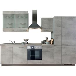 K&uuml;chenzeile KOCHSTATION, B:310cm T:60cm, grau, Komplettk&uuml;chen-Sets, ""KS-Trea", wahlweise mit E-Ger&auml;ten, h&ouml;henverstellbare F&uuml;&szlig;e", vormontiert, mit