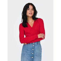 Only Damen Polokragenpullover "ONLKAYA LS POLO PULLOVER EX KNT", rot, Gr. XL, unifarben, Strick, Obermaterial: 70% Viskose, 30% Nylon, Pullover,